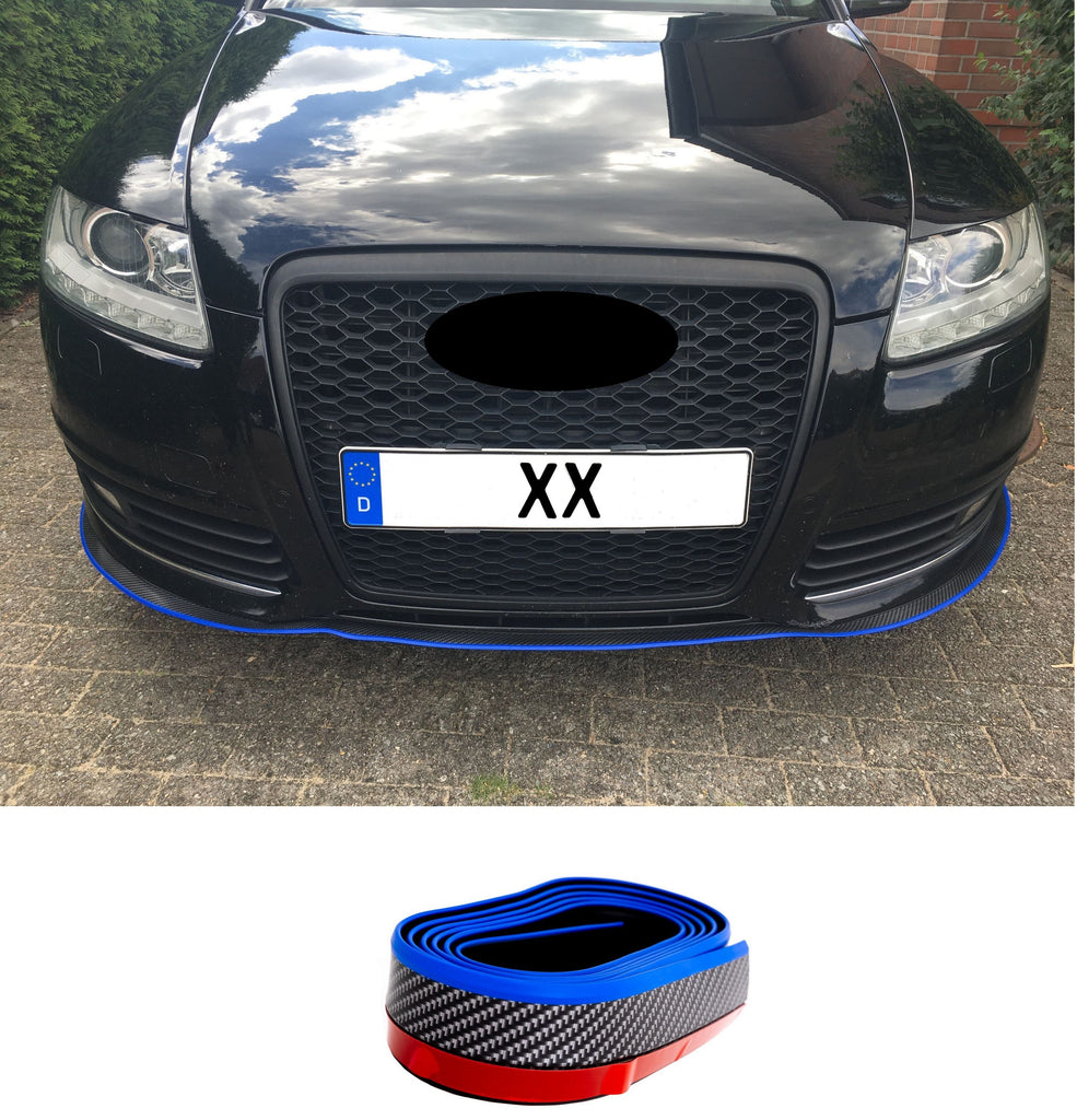 Universal Front Bumper Lip Carbon Look Blue Splitter Chin Spoiler Trim ...